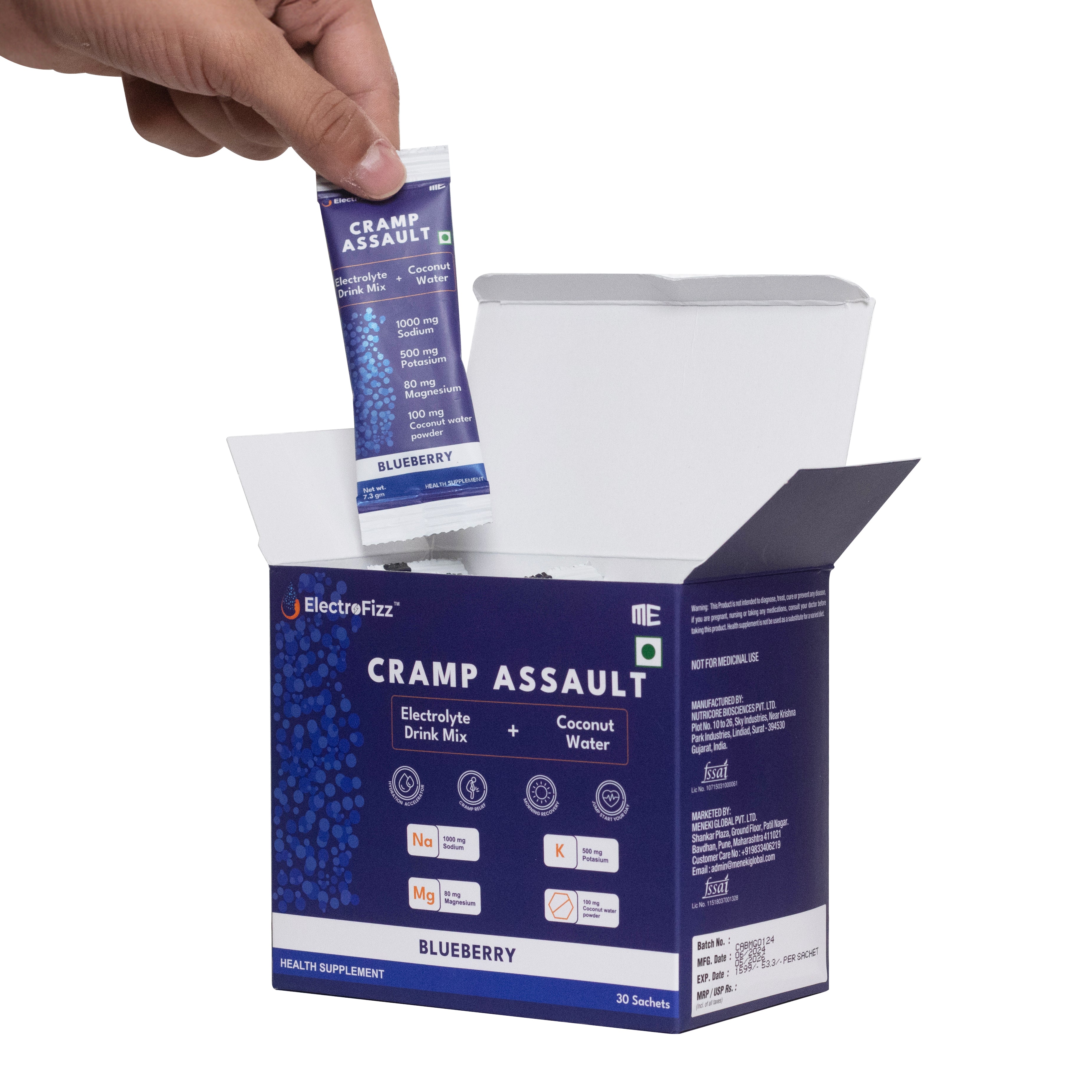 ElectroFizz Zero-Sugar Electrolyte-Cramp Assault-Hydration Powder- Blu ...